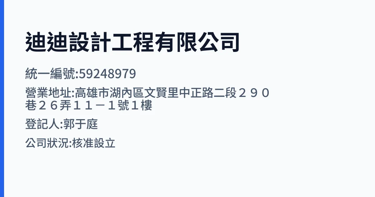 迪迪設計工程有限公司 - 統編 59248979(高雄市) 公司登記資料與營業項目詳細圖表