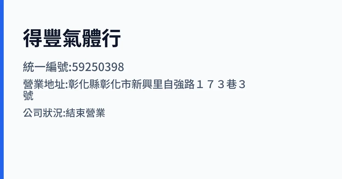 得豐氣體行 - 統編 59250398(彰化縣) 公司登記資料與營業項目詳細圖表