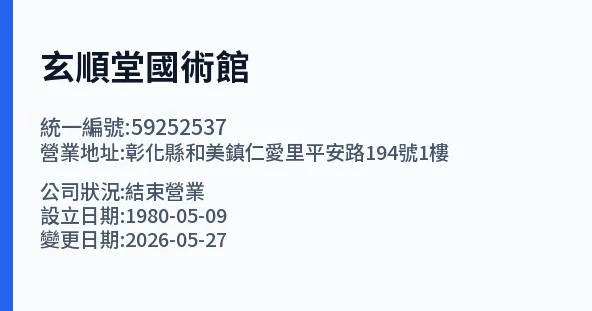 玄順堂國術館的照片-統編 59252537(彰化縣) 公司登記資料與營業項目詳細圖表