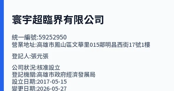 寰宇超臨界有限公司的照片-統編 59252950(高雄市) 公司登記資料與營業項目詳細圖表
