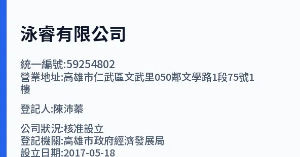 泳睿有限公司的照片-統編 59254802(高雄市) 公司登記資料與營業項目詳細圖表