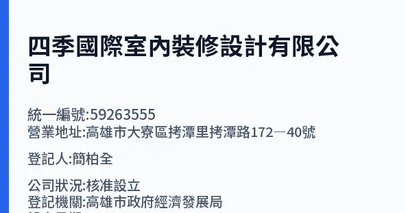 四季國際室內裝修設計有限公司的照片-統編 59263555(高雄市) 公司登記資料與營業項目詳細圖表
