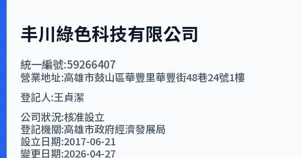 丰川綠色科技有限公司的照片-統編 59266407(高雄市) 公司登記資料與營業項目詳細圖表