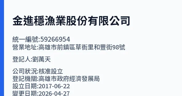 金進穩漁業股份有限公司的照片-統編 59266954(高雄市) 公司登記資料與營業項目詳細圖表