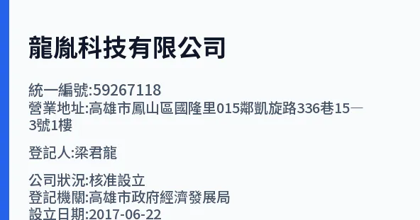 龍胤科技有限公司的照片-統編 59267118(高雄市) 公司登記資料與營業項目詳細圖表