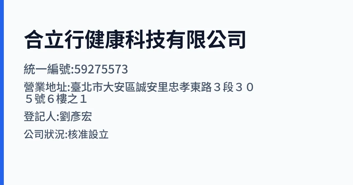 合立行健康科技有限公司 - 統編 59275573(臺中市) 公司登記資料與營業項目詳細圖表