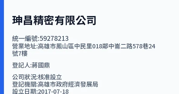 珅昌精密有限公司的照片-統編 59278213(高雄市) 公司登記資料與營業項目詳細圖表