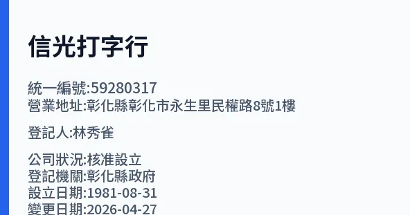 信光打字行的照片-統編 59280317(彰化縣) 公司登記資料與營業項目詳細圖表