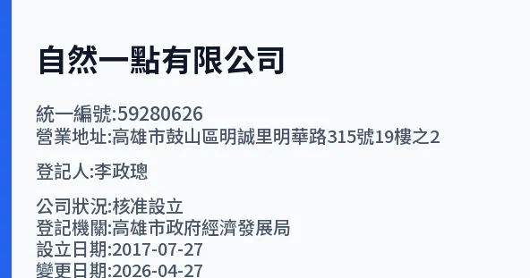 自然一點有限公司的照片-統編 59280626(高雄市) 公司登記資料與營業項目詳細圖表