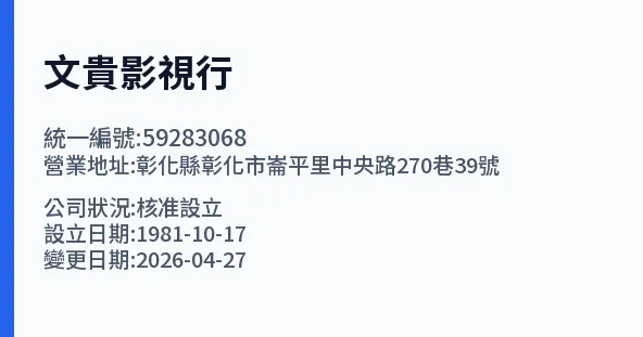 文貴影視行的照片-統編 59283068(彰化縣) 公司登記資料與營業項目詳細圖表