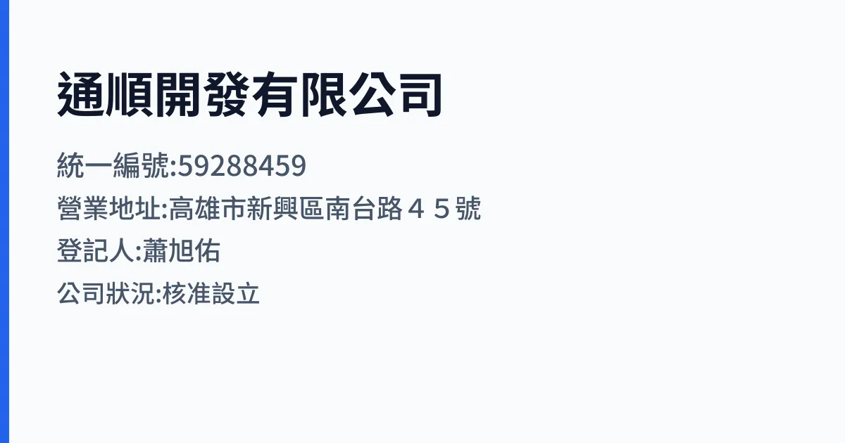 通順開發有限公司 - 統編 59288459(高雄市) 公司登記資料與營業項目詳細圖表