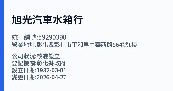 旭光汽車水箱行的照片-統編 59290390(彰化縣) 公司登記資料與營業項目詳細圖表
