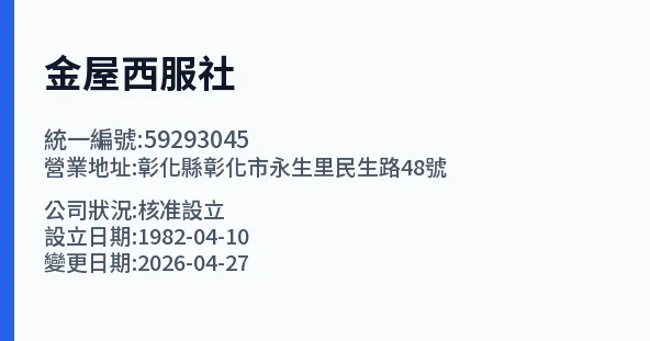 金屋西服社的照片-統編 59293045(彰化縣) 公司登記資料與營業項目詳細圖表