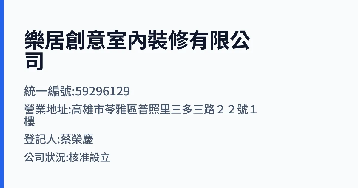 樂居創意室內裝修有限公司 - 統編 59296129(高雄市) 公司登記資料與營業項目詳細圖表