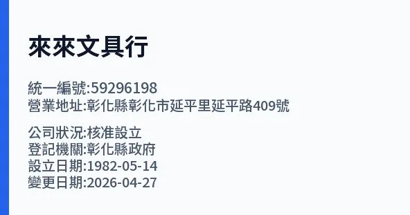 來來文具行的照片-統編 59296198(彰化縣) 公司登記資料與營業項目詳細圖表