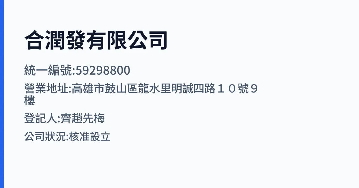 合潤發有限公司 - 統編 59298800(高雄市) 公司登記資料與營業項目詳細圖表