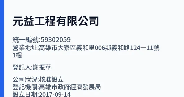 元益工程有限公司的照片-統編 59302059(高雄市) 公司登記資料與營業項目詳細圖表