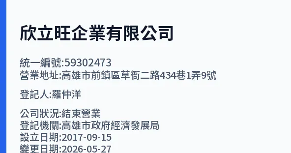 欣立旺企業有限公司的照片-統編 59302473(高雄市) 公司登記資料與營業項目詳細圖表