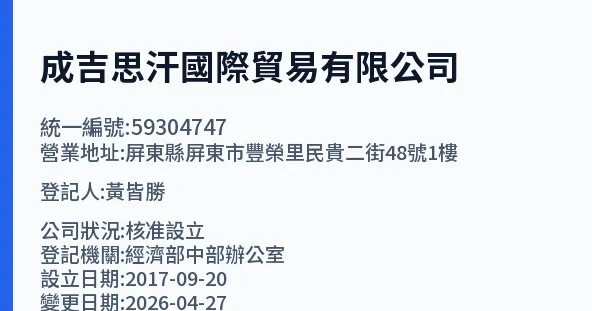 成吉思汗國際貿易有限公司的照片-統編 59304747(屏東縣) 公司登記資料與營業項目詳細圖表