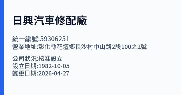 日興汽車修配廠的照片-統編 59306251(彰化縣) 公司登記資料與營業項目詳細圖表