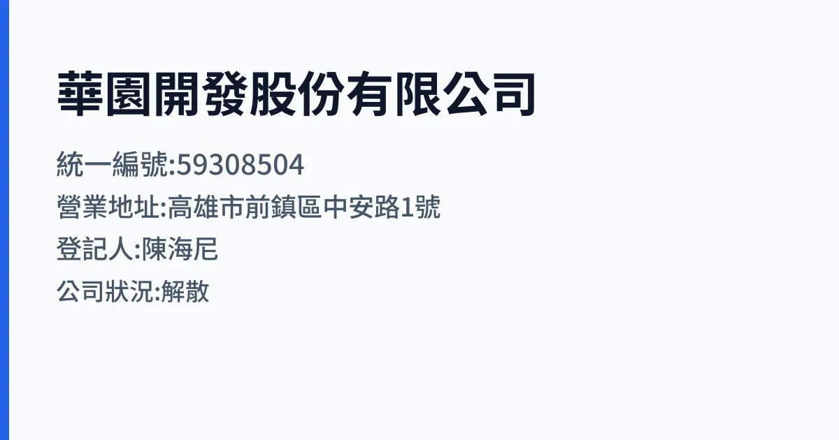 華園開發股份有限公司 - 統編 59308504(高雄市) 公司登記資料與營業項目詳細圖表