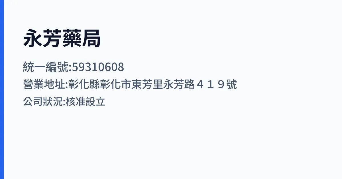 永芳藥局 - 統編 59310608(彰化縣) 公司登記資料與營業項目詳細圖表