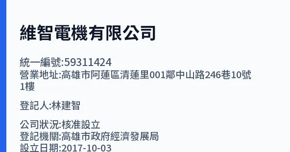 維智電機有限公司的照片-統編 59311424(高雄市) 公司登記資料與營業項目詳細圖表