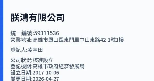 朕鴻有限公司的照片-統編 59311536(高雄市) 公司登記資料與營業項目詳細圖表