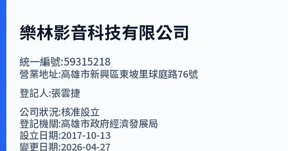 樂林影音科技有限公司的照片-統編 59315218(高雄市) 公司登記資料與營業項目詳細圖表