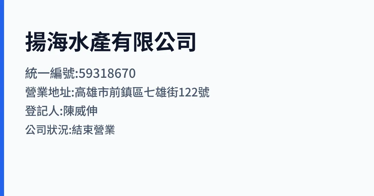 揚海水產有限公司 - 統編 59318670(高雄市) 公司登記資料與營業項目詳細圖表
