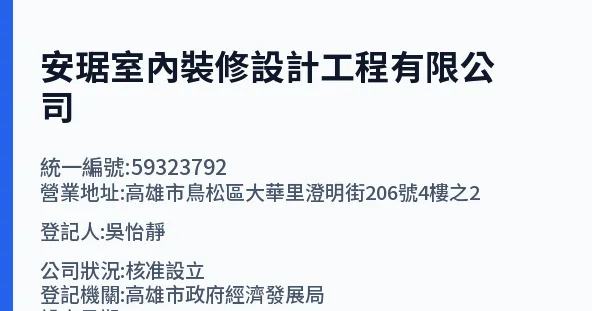 安琚室內裝修設計工程有限公司的照片-統編 59323792(高雄市) 公司登記資料與營業項目詳細圖表