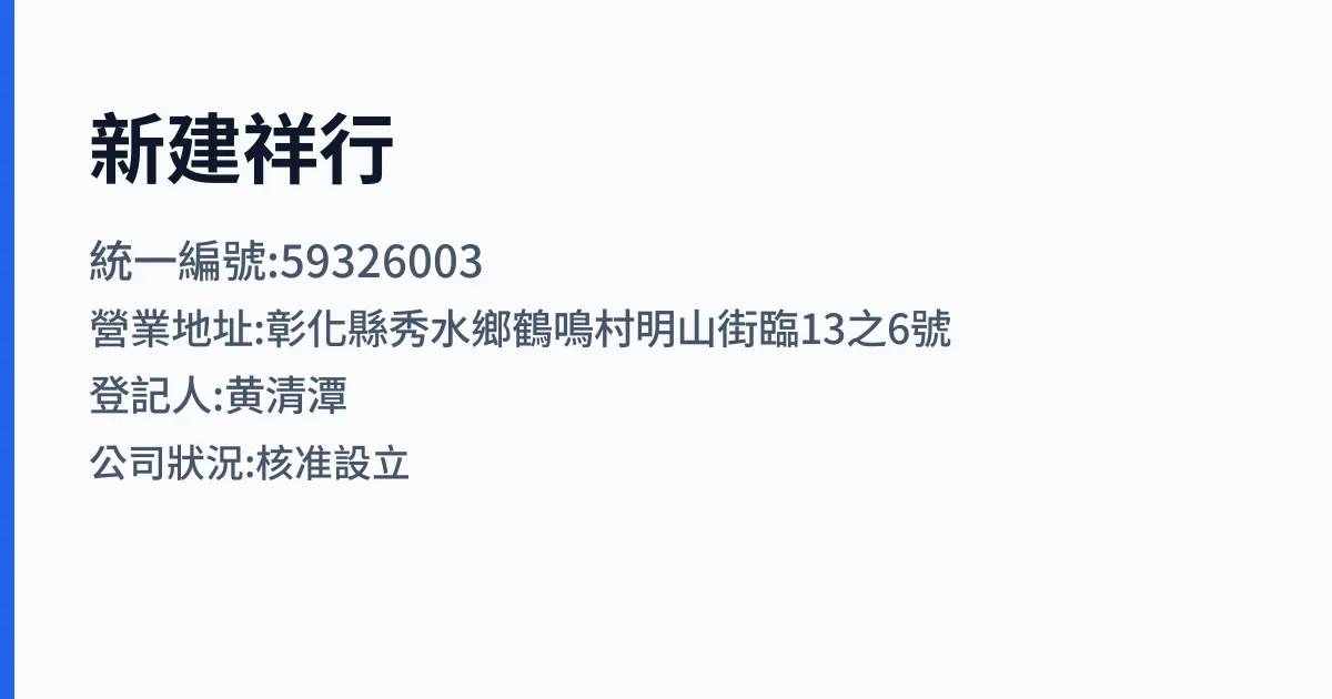 新建祥行 - 統編 59326003(彰化縣) 公司登記資料與營業項目詳細圖表