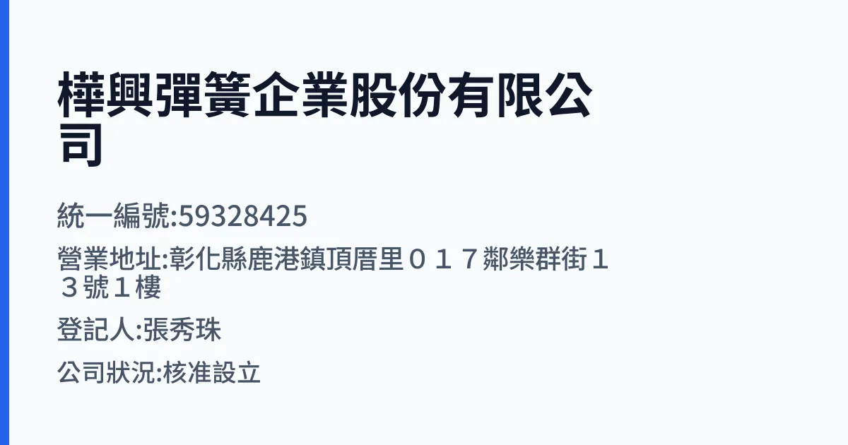 樺興彈簧企業股份有限公司 - 統編 59328425(彰化縣) 公司登記資料與營業項目詳細圖表
