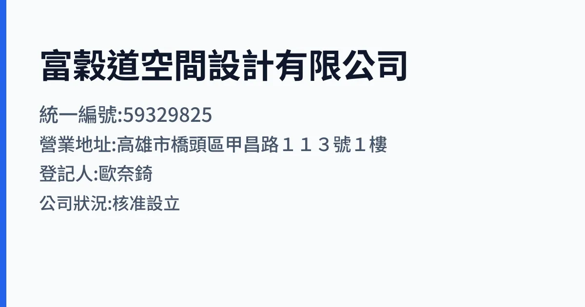 富穀道空間設計有限公司 - 統編 59329825(高雄市) 公司登記資料與營業項目詳細圖表