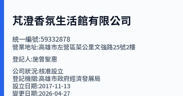 芃澄香氛生活館有限公司的照片-統編 59332878(高雄市) 公司登記資料與營業項目詳細圖表