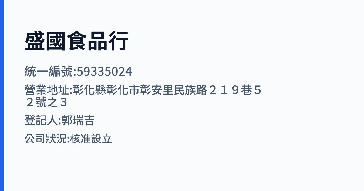 盛國食品行 - 統編 59335024(彰化縣) 公司登記資料與營業項目詳細圖表