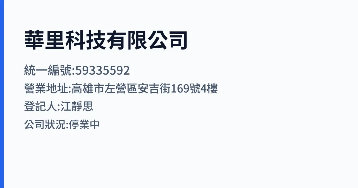 華里科技有限公司 - 統編 59335592(高雄市) 公司登記資料與營業項目詳細圖表