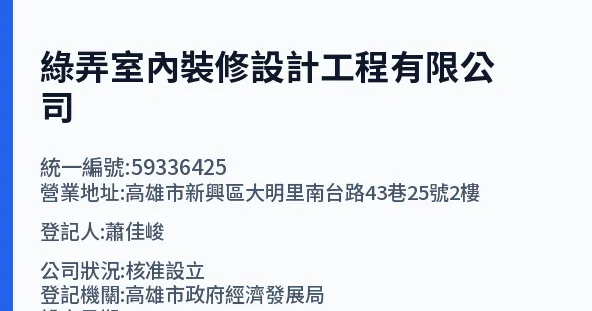綠弄室內裝修設計工程有限公司的照片-統編 59336425(高雄市) 公司登記資料與營業項目詳細圖表