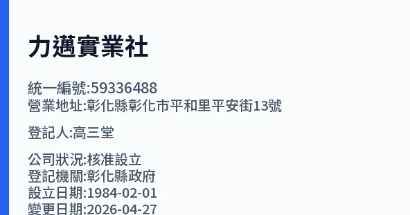 力邁實業社的照片-統編 59336488(彰化縣) 公司登記資料與營業項目詳細圖表