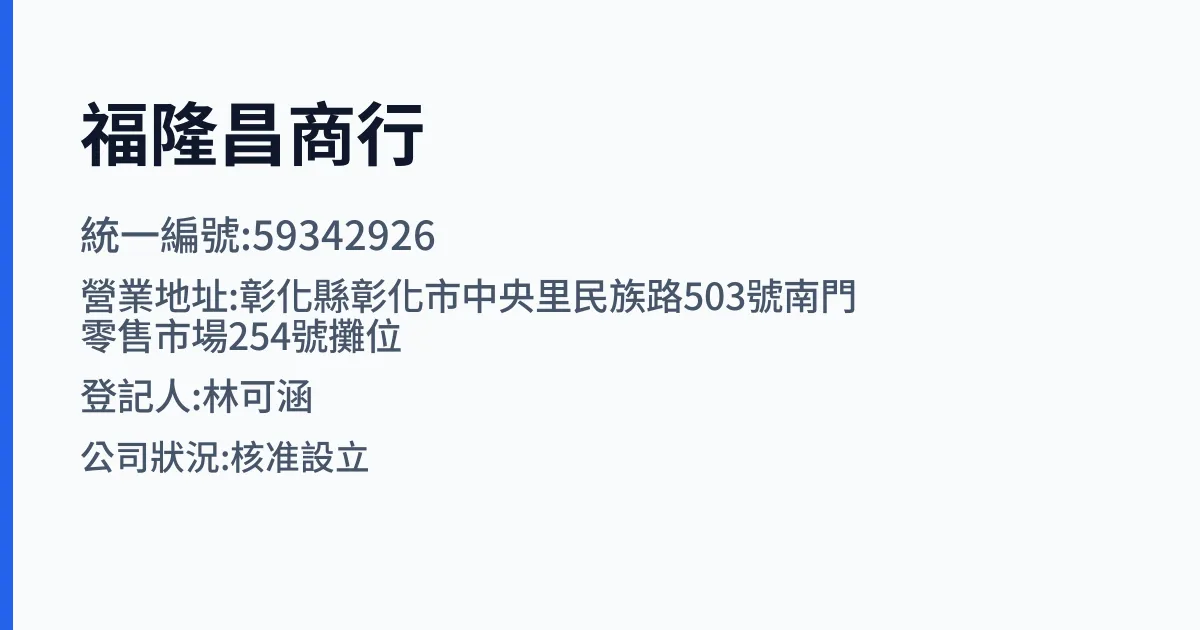 福隆昌商行 - 統編 59342926(彰化縣) 公司登記資料與營業項目詳細圖表
