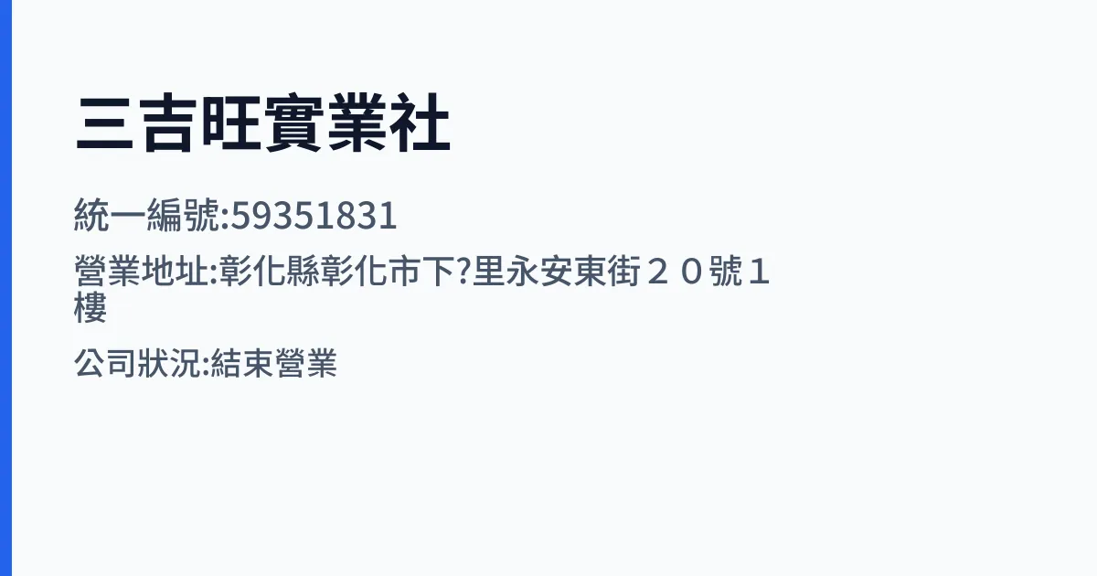 三吉旺實業社 - 統編 59351831(彰化縣) 公司登記資料與營業項目詳細圖表