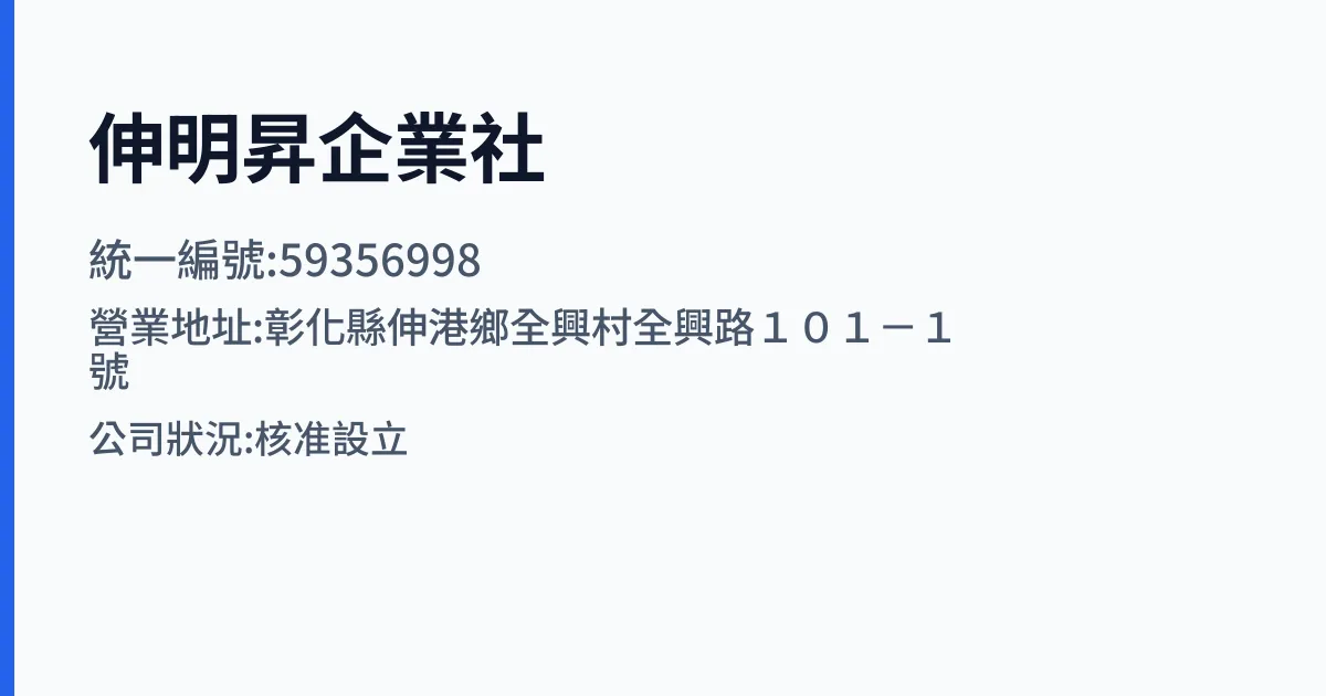 伸明昇企業社 - 統編 59356998(彰化縣) 公司登記資料與營業項目詳細圖表