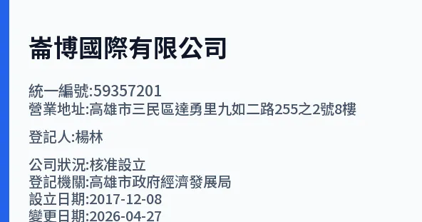 崙博國際有限公司的照片-統編 59357201(高雄市) 公司登記資料與營業項目詳細圖表