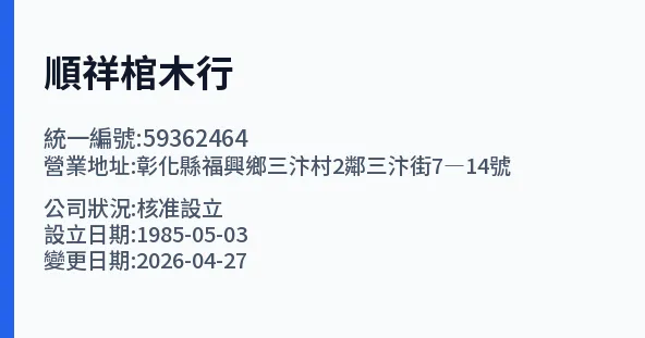 順祥棺木行的照片-統編 59362464(彰化縣) 公司登記資料與營業項目詳細圖表