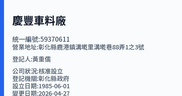 慶豐車料廠的照片-統編 59370611(彰化縣) 公司登記資料與營業項目詳細圖表