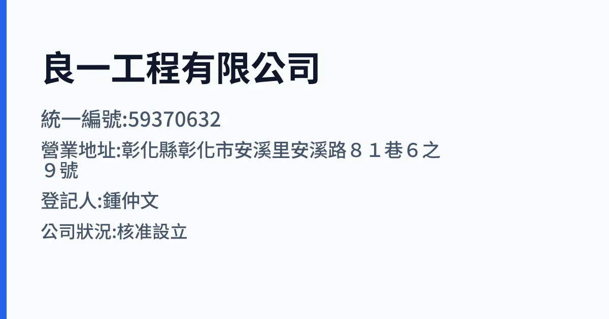 良一工程有限公司 - 統編 59370632(彰化縣) 公司登記資料與營業項目詳細圖表