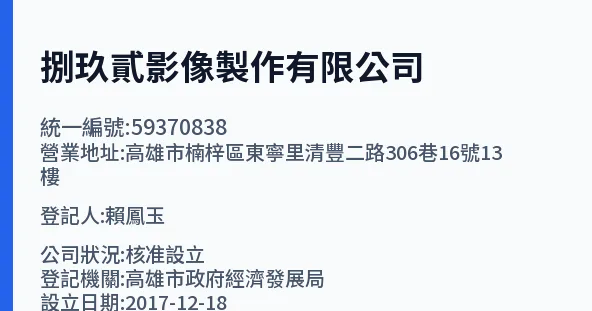 捌玖貳影像製作有限公司的照片-統編 59370838(高雄市) 公司登記資料與營業項目詳細圖表