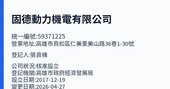 固德動力機電有限公司的照片-統編 59371225(高雄市) 公司登記資料與營業項目詳細圖表