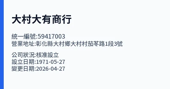 大村大有商行的照片-統編 59417003(彰化縣) 公司登記資料與營業項目詳細圖表
