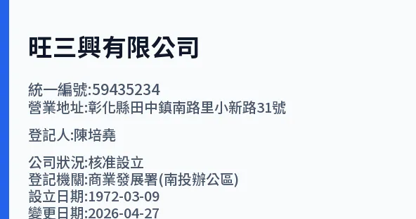 旺三興有限公司的照片-統編 59435234(彰化縣) 公司登記資料與營業項目詳細圖表